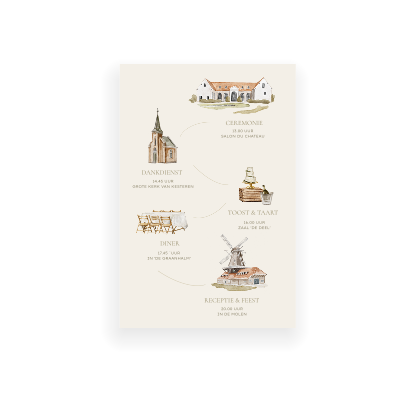 Programma kaartje bruiloft pictogrammen aquarel trouwlocatie