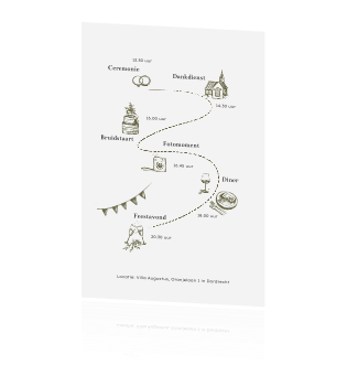 Dagprogramma voor een trouwerij met getekende pictogrammen in groen